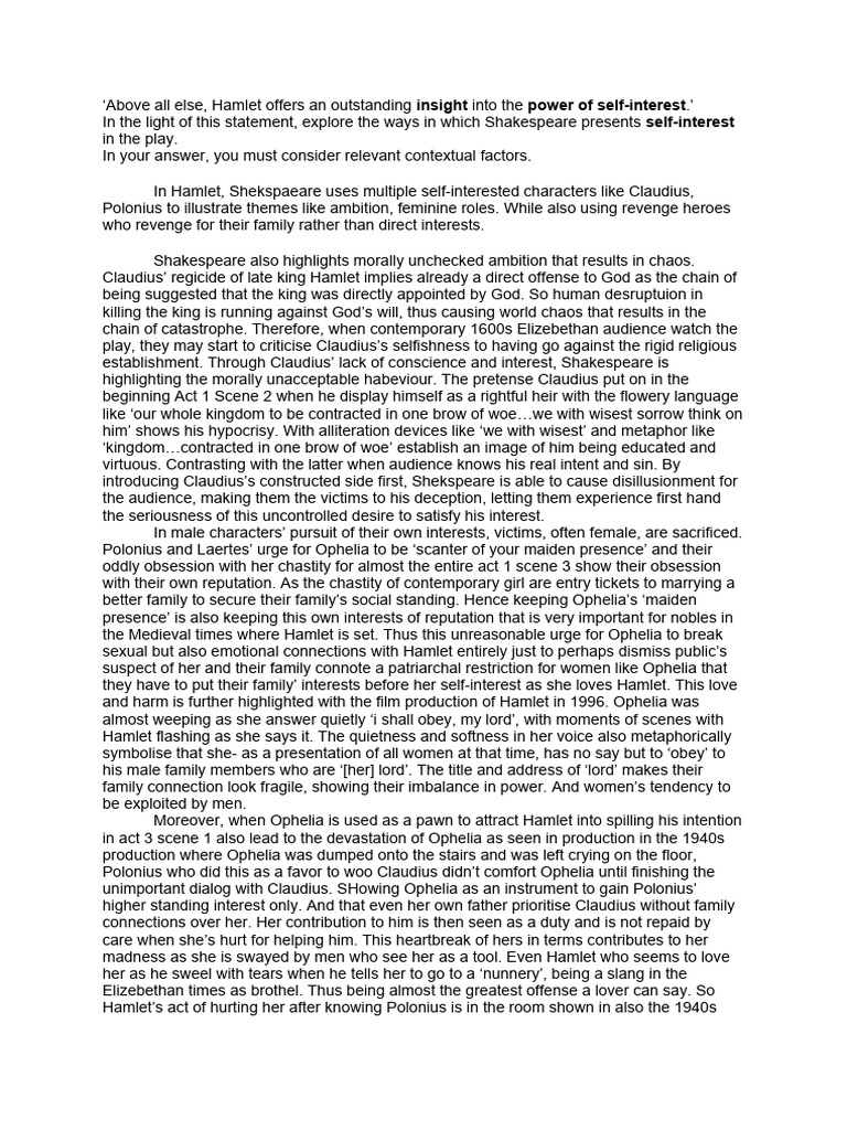 Hamlet Self Interest | PDF | Hamlet