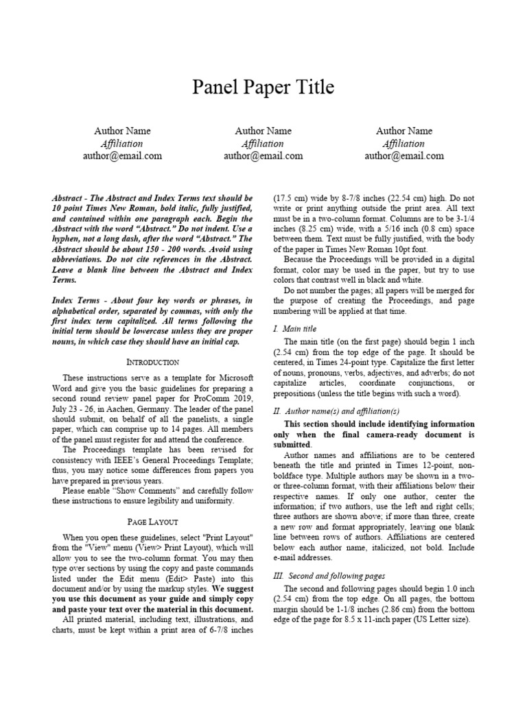 ProComm2019 Panelpaper Template | PDF | Times New Roman | Typefaces