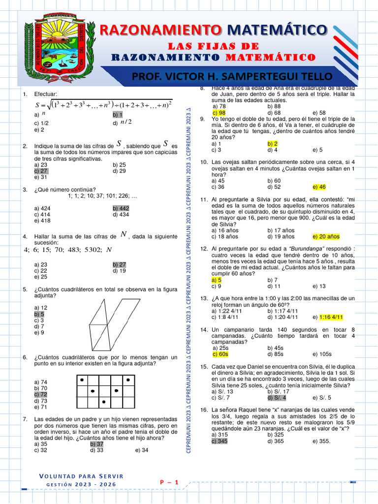 banco 1 de raz. MATE | PDF | Matemáticas | Números
