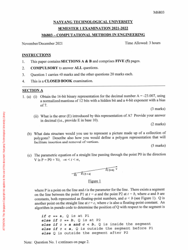 M6803 2021-2022 Semester 1-Computational Methods | PDF