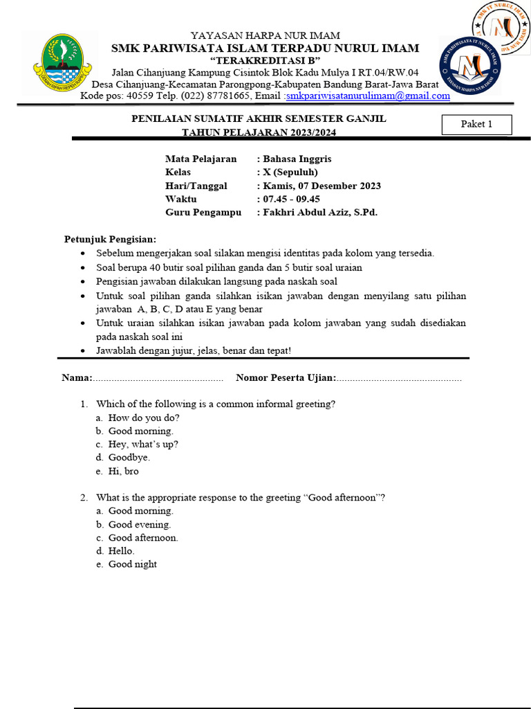 Soal Bahasa Inggris Kelas 10 | PDF | Angkor Wat | Angkor