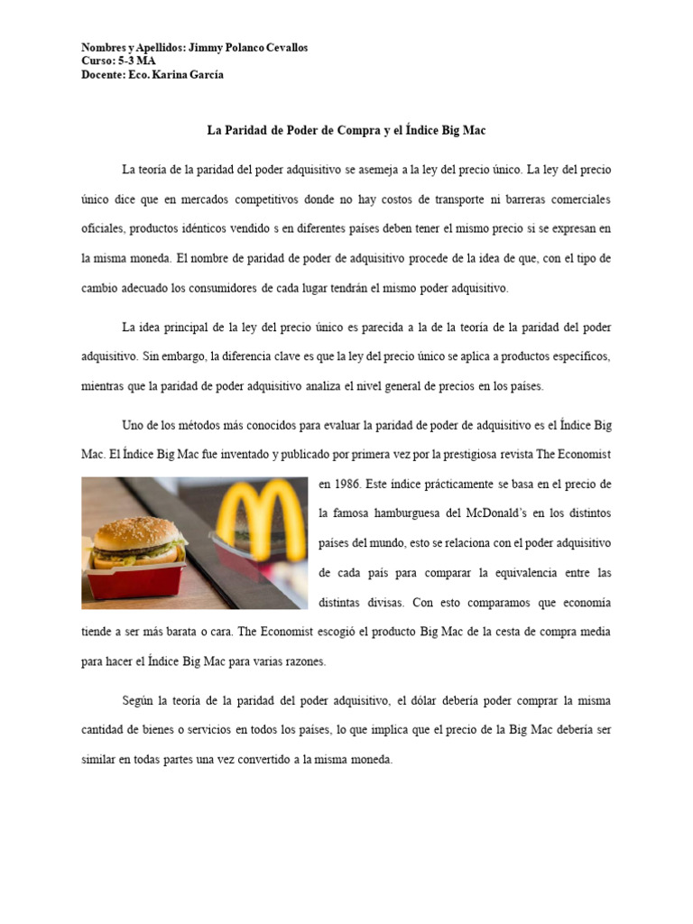 La Paridad de Poder de Compra y El Índice Big Mac | PDF | Paridad del ...