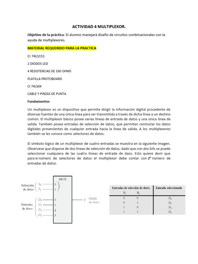 Actividad 4 Multiplexor | PDF | Ciencias de la Computación | Electrónica