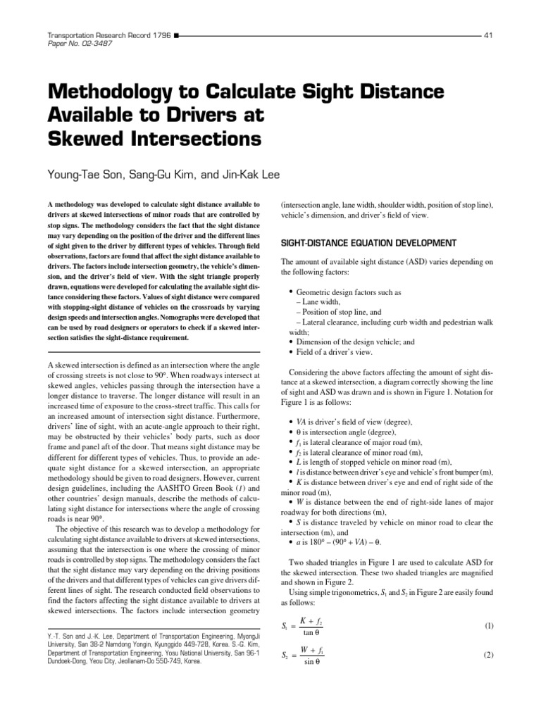Methodology To Calculate Sight Distance | PDF | Angle | Intersection (Road)
