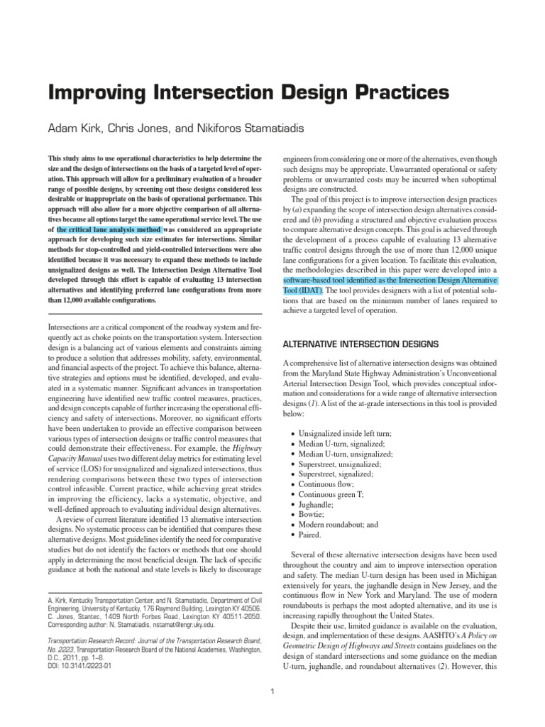 Improving Intersection Design Practices | PDF | Traffic | Intersection (Road)