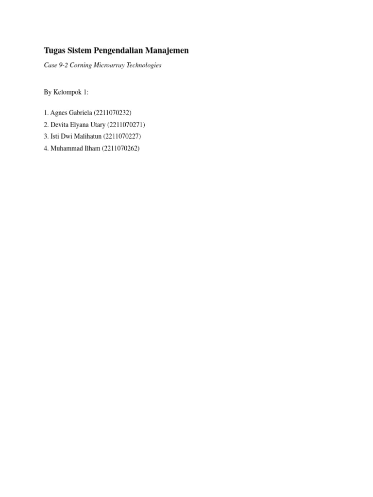 Kelompok 1 - Tugas SPM - Case 9-2 Corning Microarray Technologies | PDF | Teknologi & Rekayasa