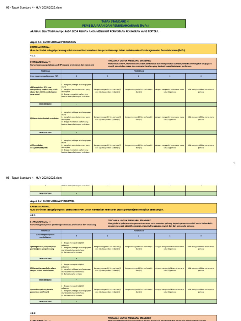 06 - Tapak Standard 4 - HJY 2024 - 2025.xlsm - STANDARD 4 | PDF