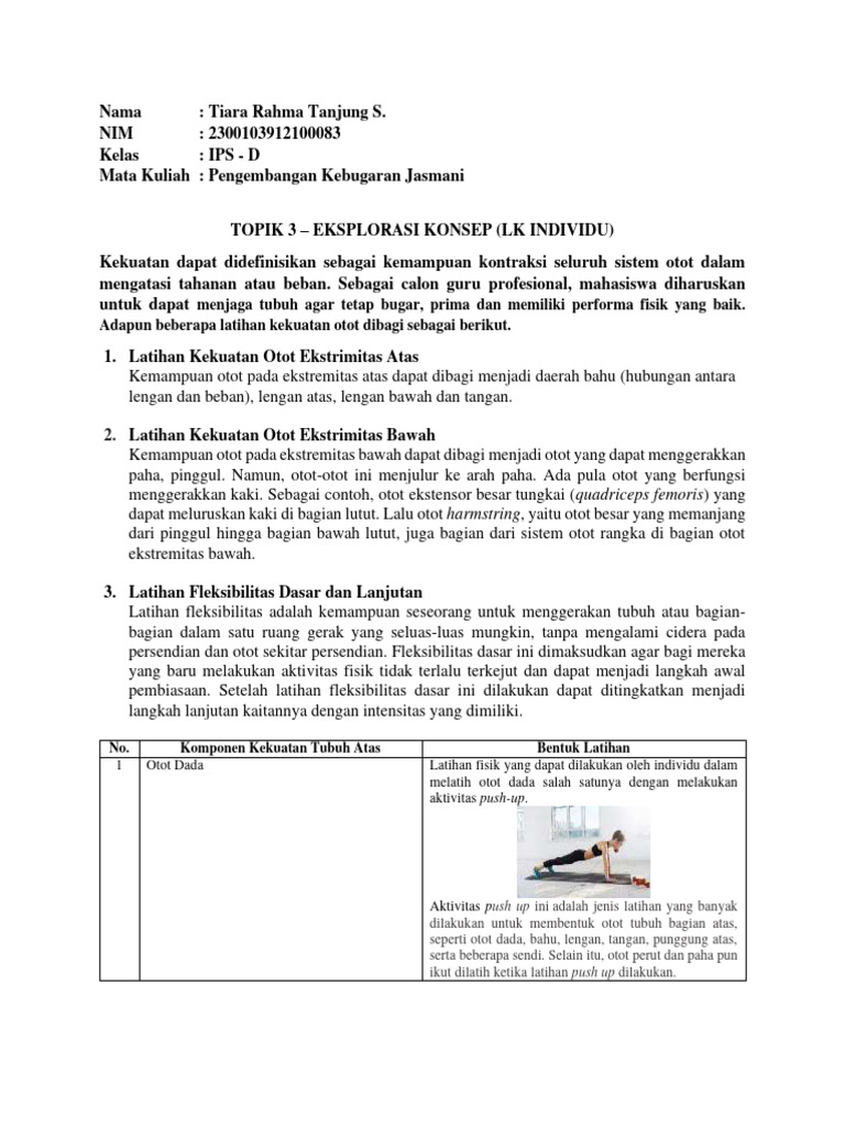 Eksplorasi Konsep - Topik 3 - Pengembangan Kebugaran Jasmani - LK Individu - Tiara Rahma T | PDF