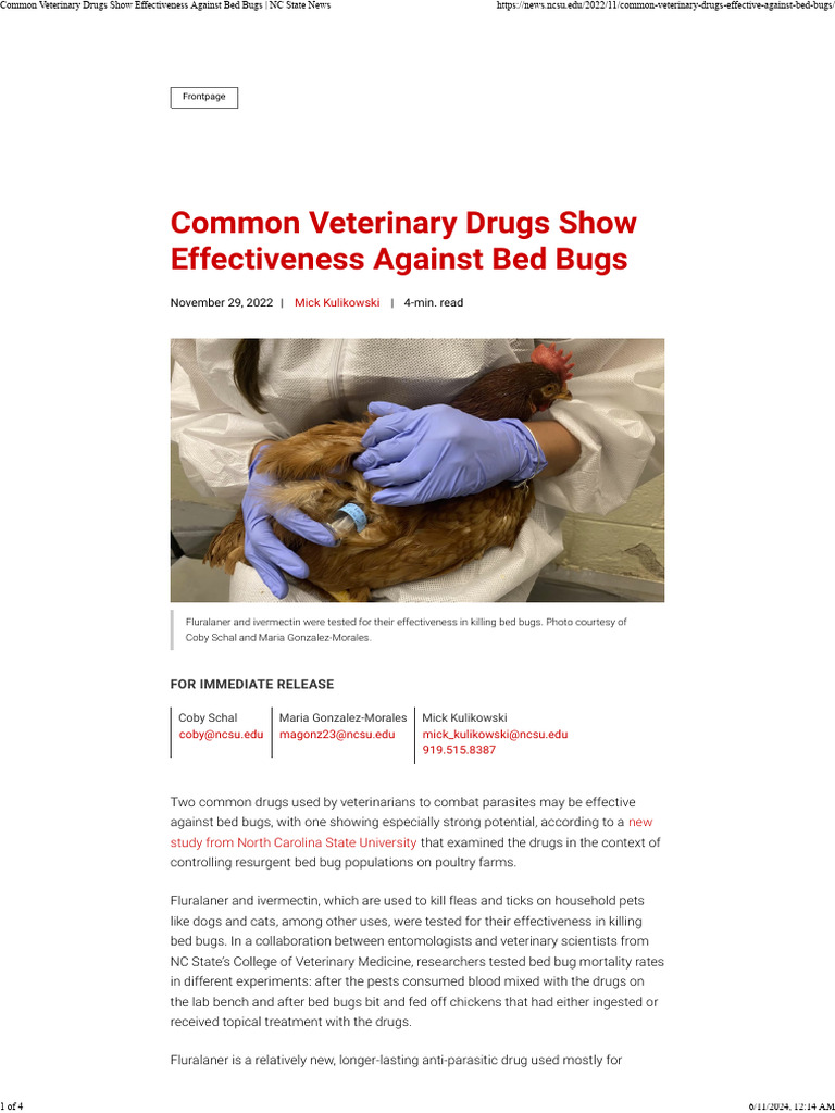 Common Veterinary Drugs Show Effectiveness Against Bed Bugs - NC State ...