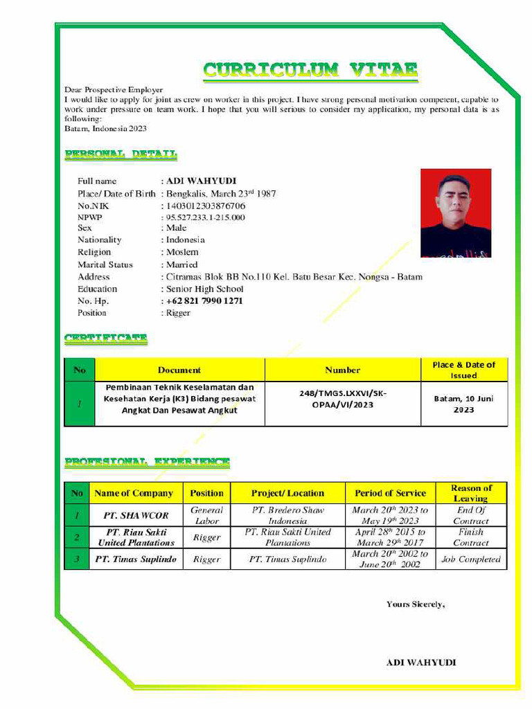 CV Yudi Rigger | PDF