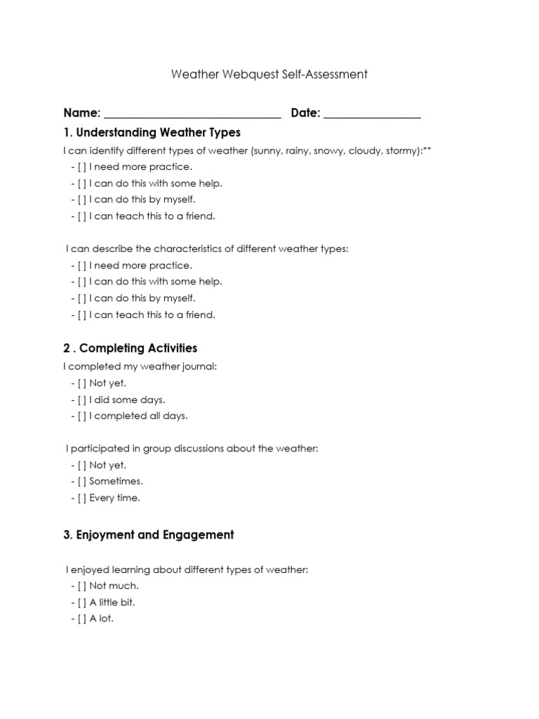 Weather Webquest Self-Assessment Guide | PDF