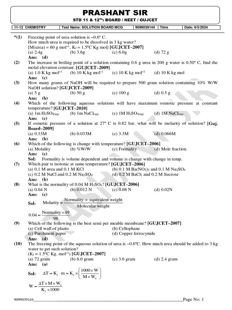 Solution Board Mcq-Notes | PDF | Applied And Interdisciplinary Physics ...