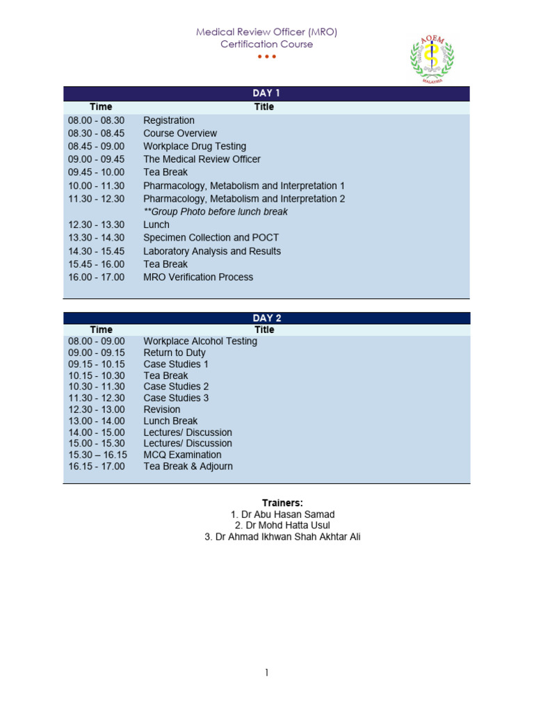MRO Course Schedule | PDF
