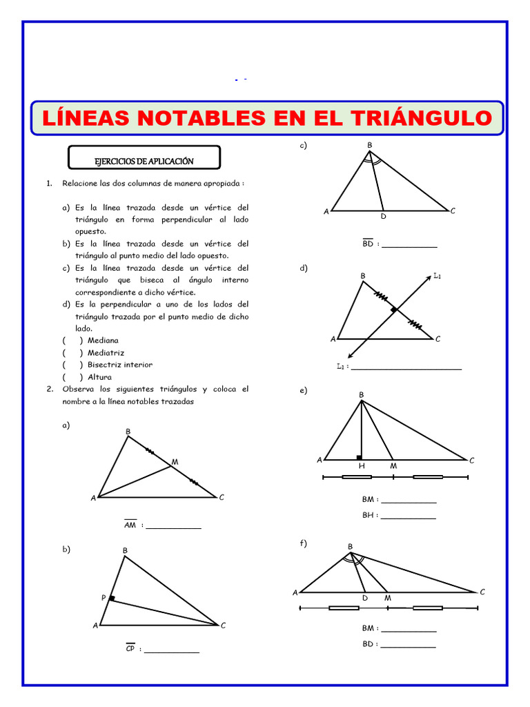 Ejercicios de Líneas Notables en Triángulos | PDF | Triángulo | Formas ...