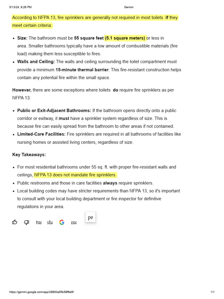 Does Toilet Need Sprinkler According To NFPA Standard | PDF | Home & Garden
