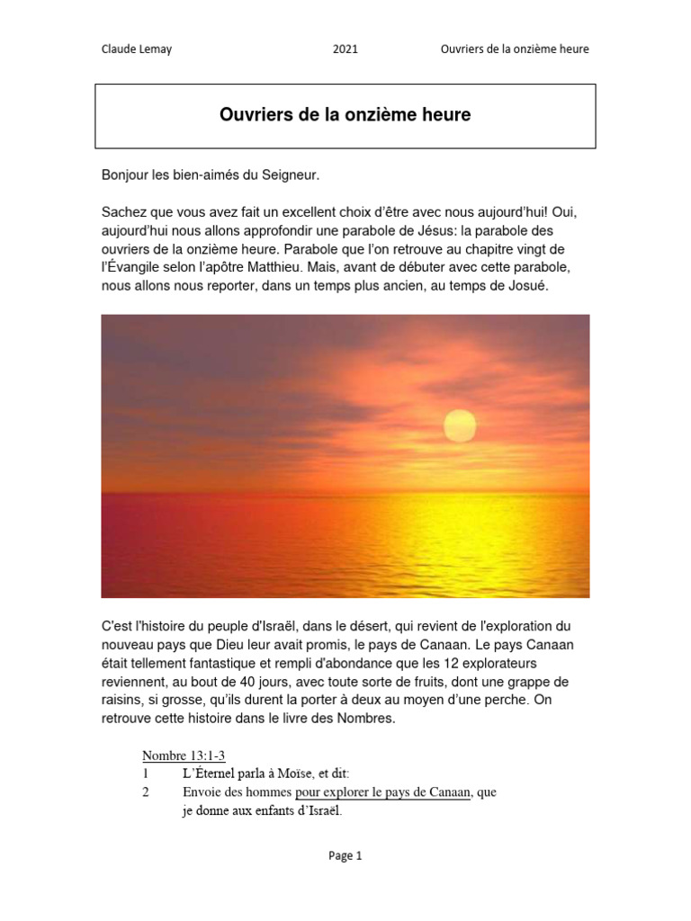 Parabole des ouvriers de la onzième heure | PDF | Évangile selon ...