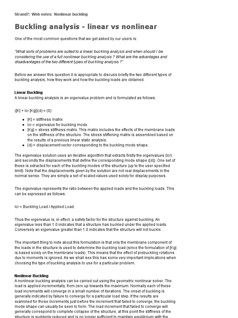 Strand7 - Buckling Analysis - Linear Vs Nonlinear | PDF | Buckling ...