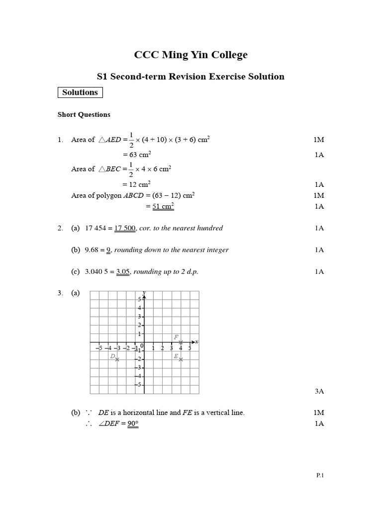 23-24 F1 Final Exam Revsion Exercise Solution | PDF | Euclidean ...