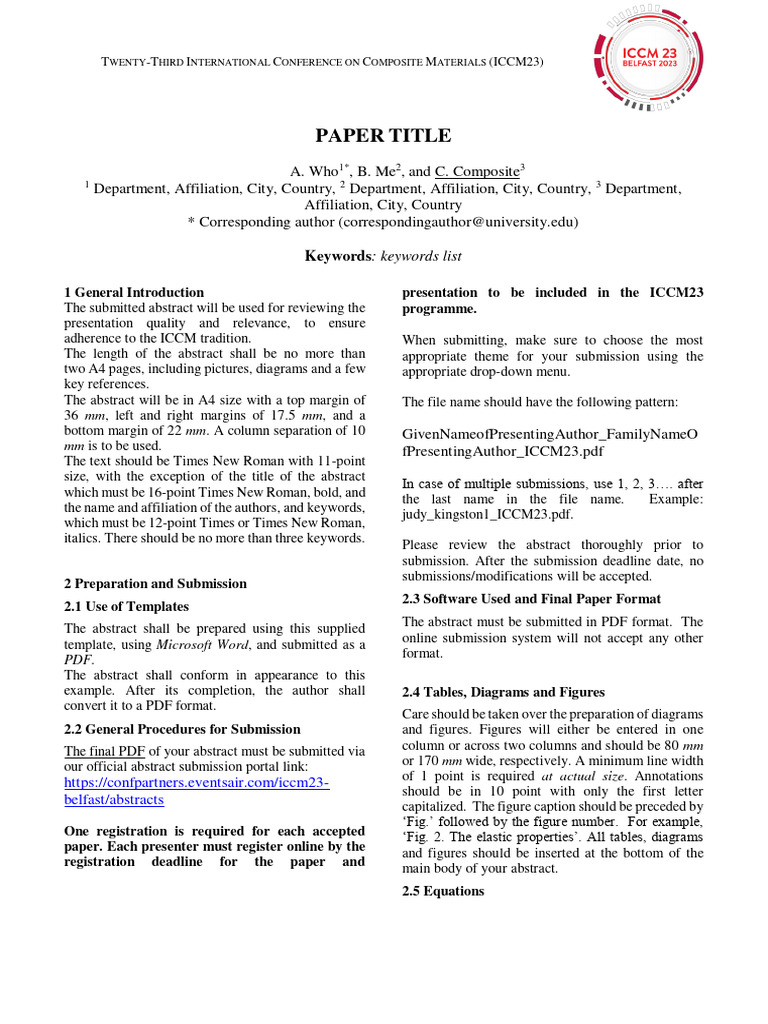 ICCM23 Abstract Submission Template | PDF | Bracket | Typography