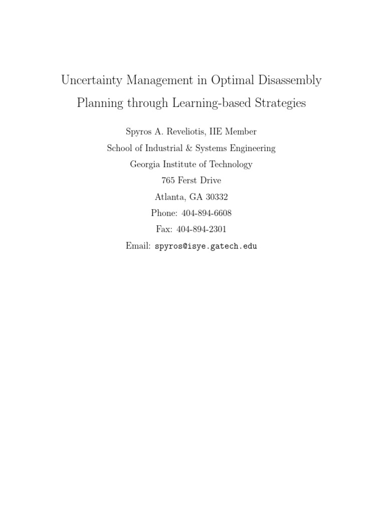 Managing Uncertainty in Disassembly Planning | PDF | Machine Learning ...