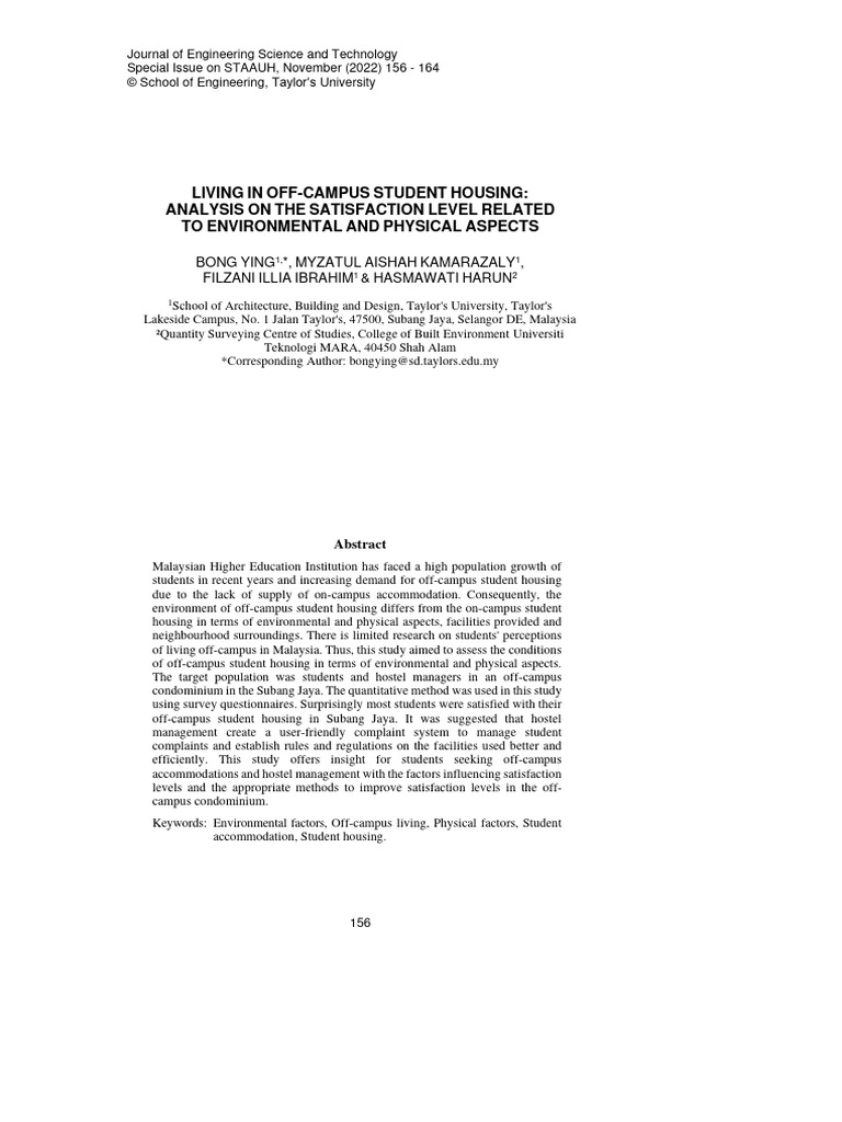 Living in Off-Campus Student Housing | PDF | Survey Methodology | Science Living in Off-Campus Student Housing | PDF | Survey Methodology | Science