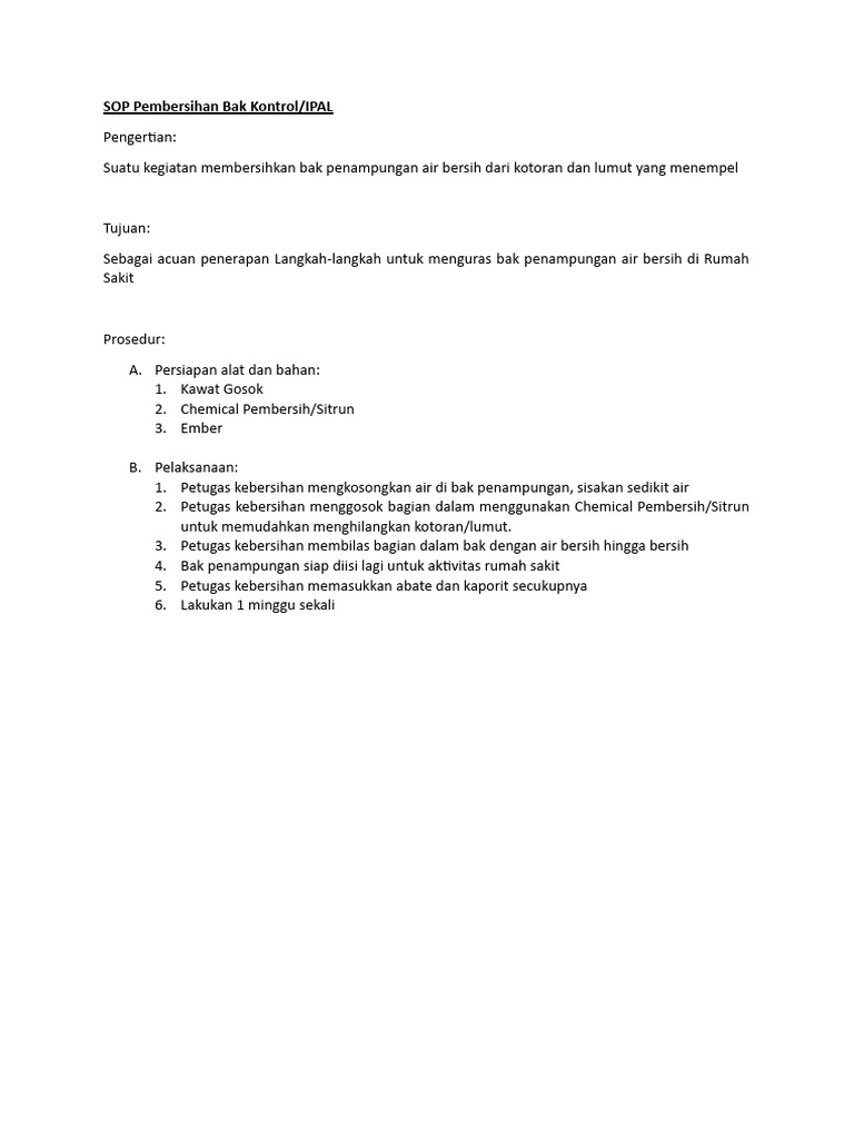 SOP Pembersihan Bak Kontrol | PDF