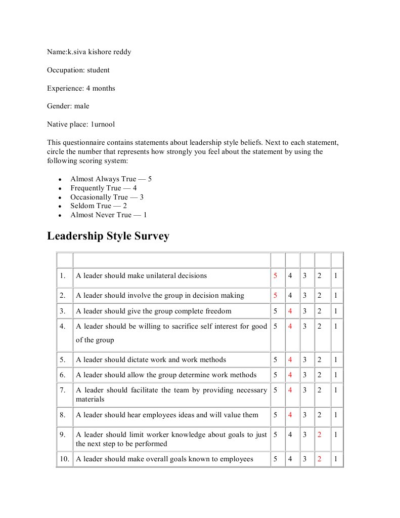 S. Leadership Survey | PDF | Career & Growth | Business