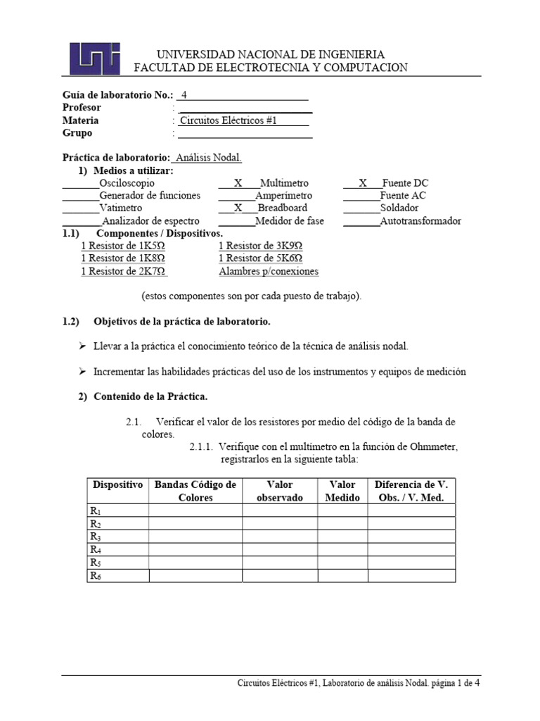 Lab No.4 CElectricos I (Analisis Nodal) - 2019 | PDF | Red eléctrica | voltaje