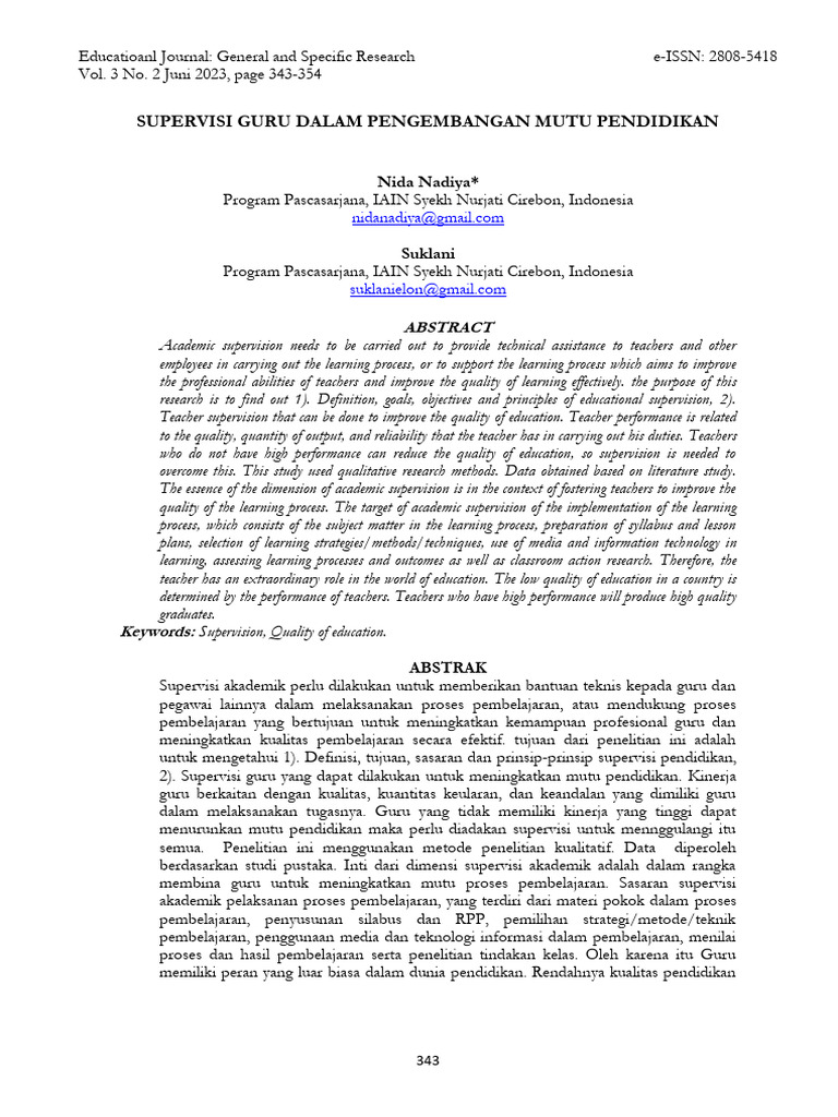 Supervisi Guru Dalam Pengembangan Mutu Pendidikan | PDF | Pengembangan Diri