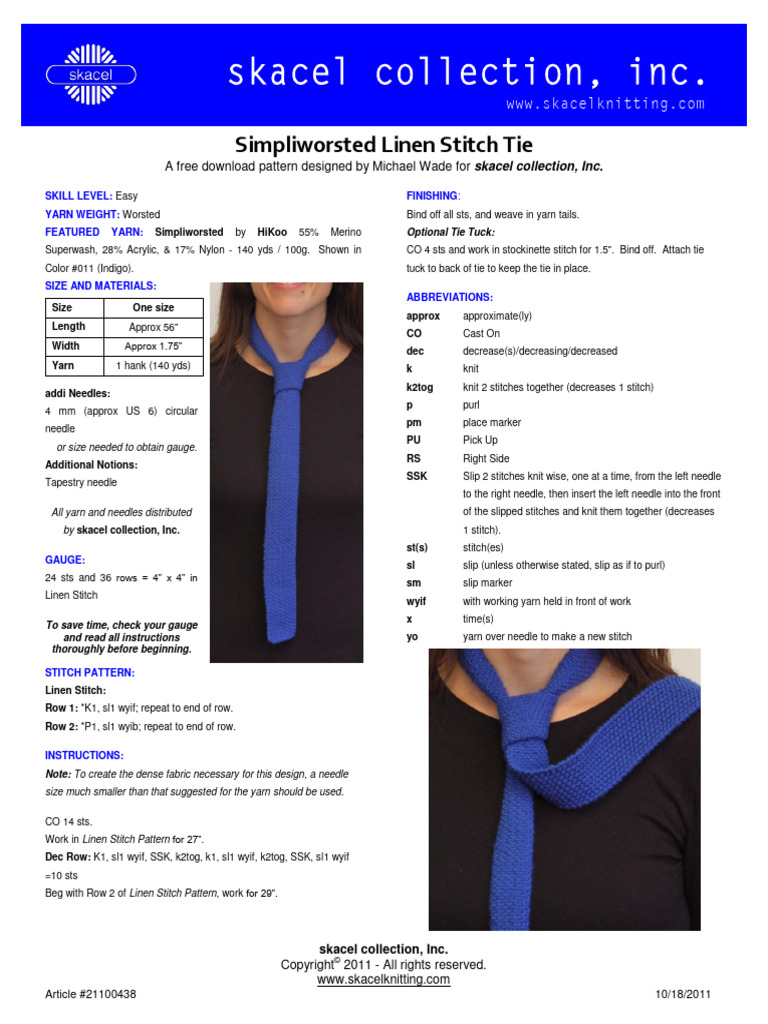 21100438.linen Stitch Tie Michael Wade | PDF | Knitting | Yarn