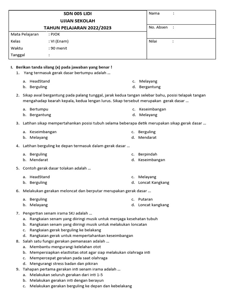 Soal2 Pas Pjok KLS 6 S-2 | PDF