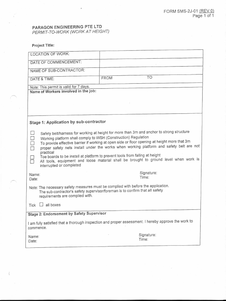 Permit to Work at Height | PDF