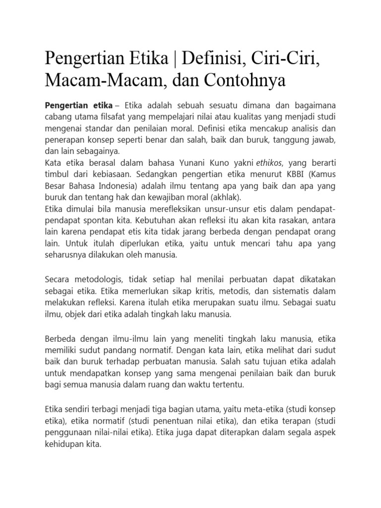 Definisi dan Pengertian Etika KBBI | PDF