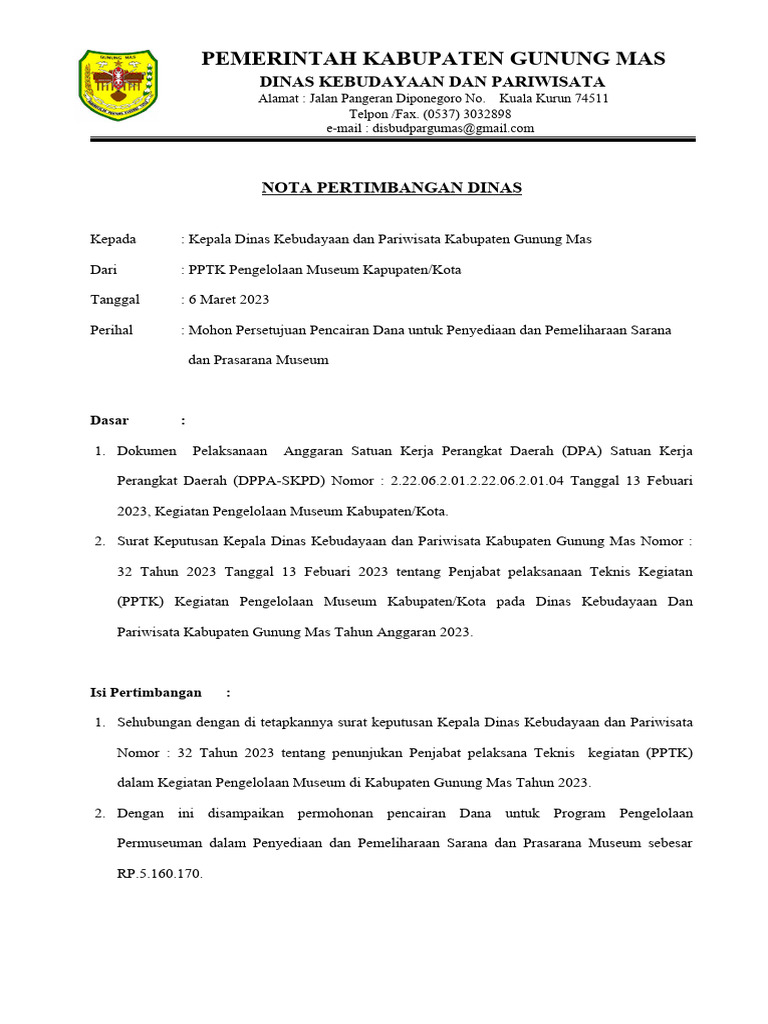 NOTA PERTIMBANGAN DINAS (Museum 2023) | PDF | Sains & Matematika