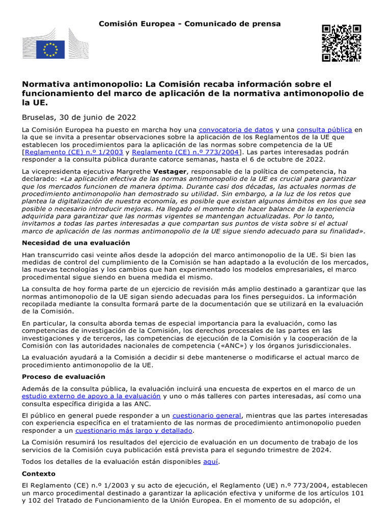 Normativa Antimonopolio La Comisi N Recaba Informaci N Sobre El Funcionamiento Del Marco de ...