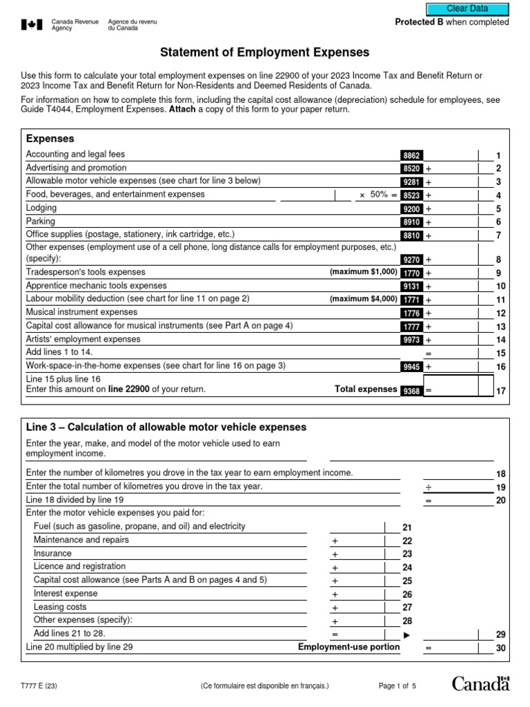 Government of Canada T777 Form | PDF | Expense | Tax Deduction
