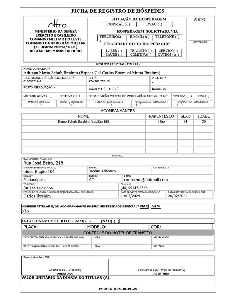 Ficha de Registro de Hóspedes 26-04-24 | PDF | Política de defesa | Militar