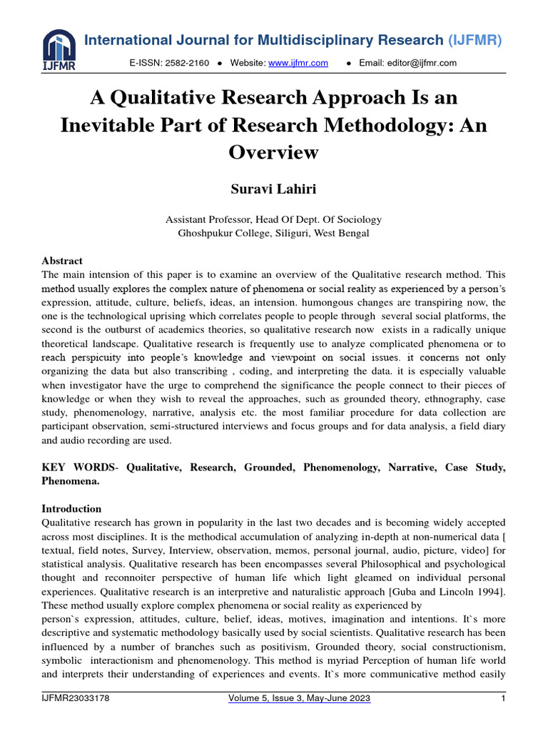 A Qualitative Research Approach Is An Inevitable Part of Research ...