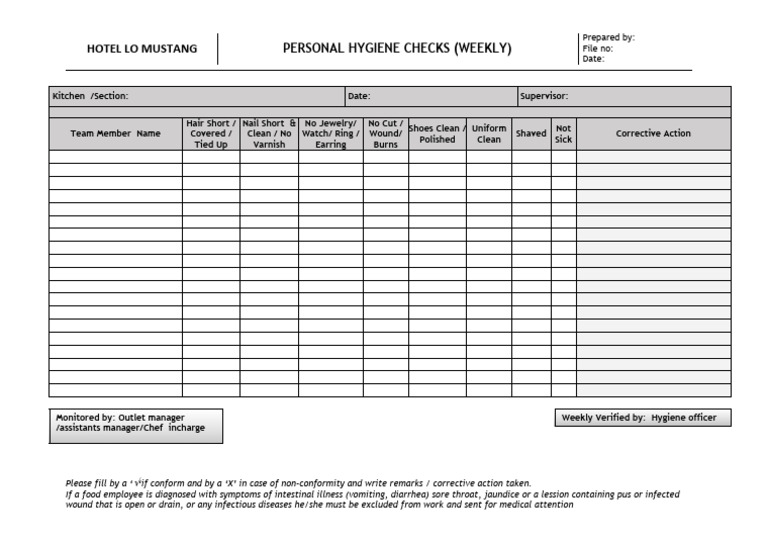 Personal Hygiene Check Record | PDF