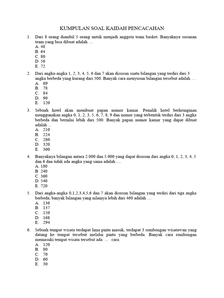 Soal Latihan Kombinatorika | PDF | Olahraga & Rekreasi | Griya & Taman