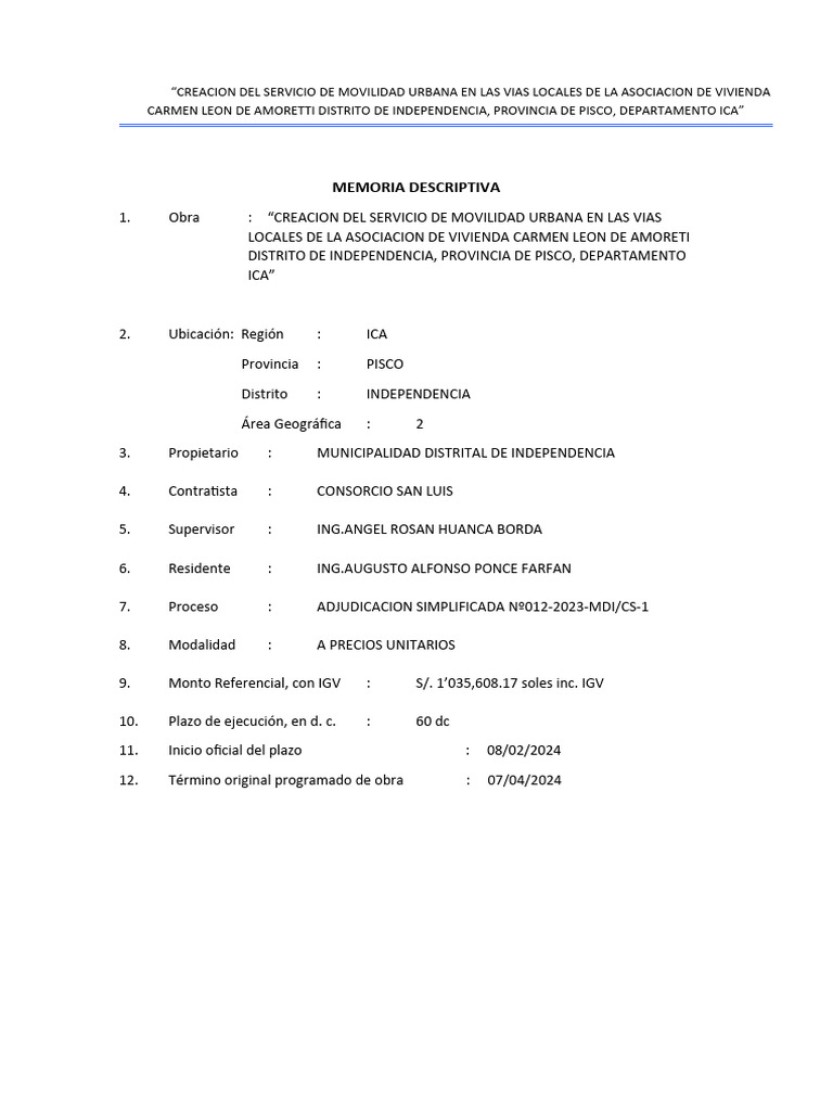 MEMORIA DESCRIPTIVA Valo 03 | PDF | Hormigón | Transporte