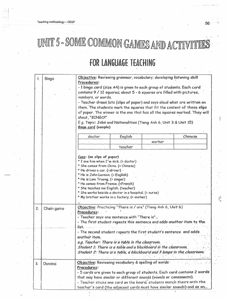 Some Common Games and Activities | PDF | Linguistics