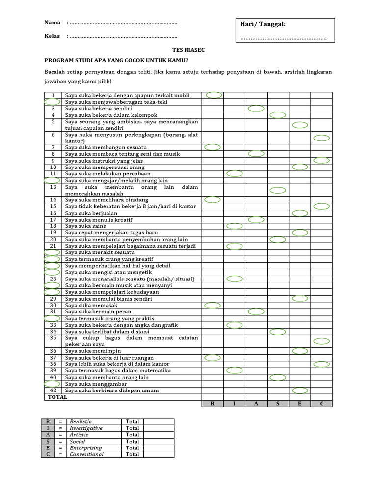 Final-Riasec Test-1 (PEMINATAN KELAS X) | PDF | Karier & Perkembangan
