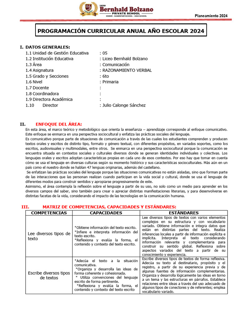 Programación RV 6to | PDF | Comunicación | Cognición