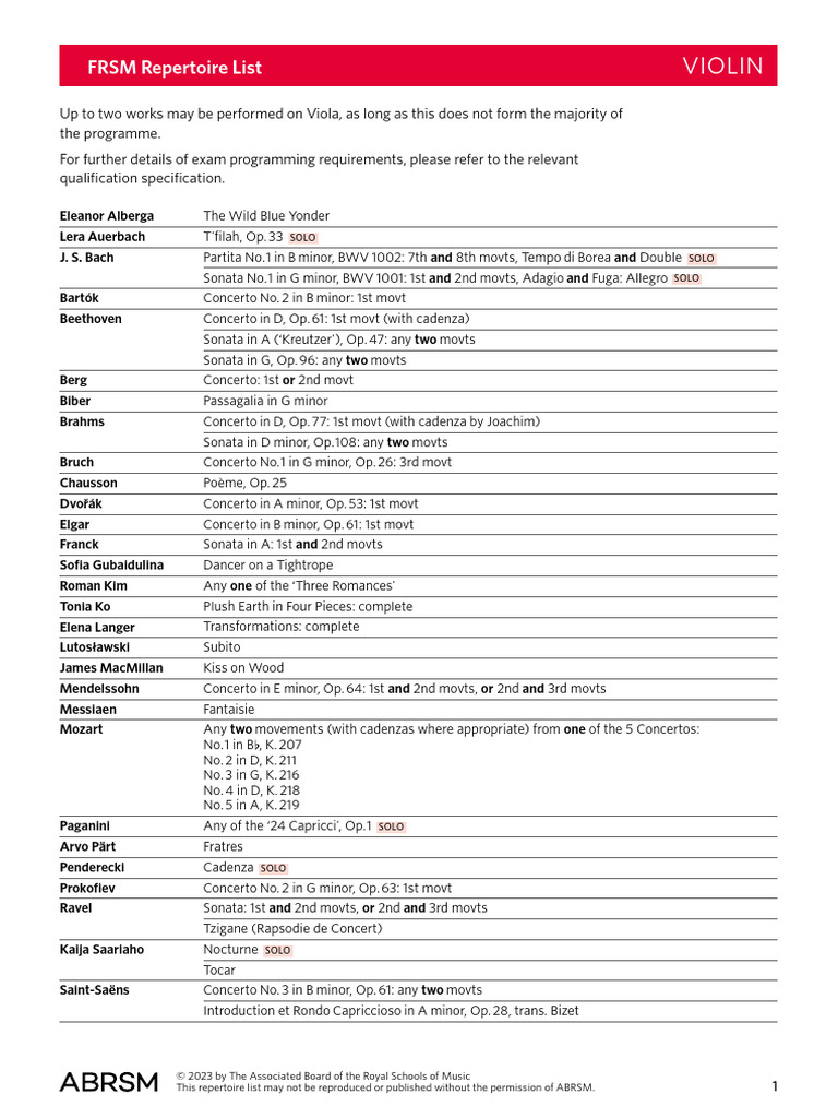 Violin FRSM Repertoire | PDF | Concerto | Classical Music