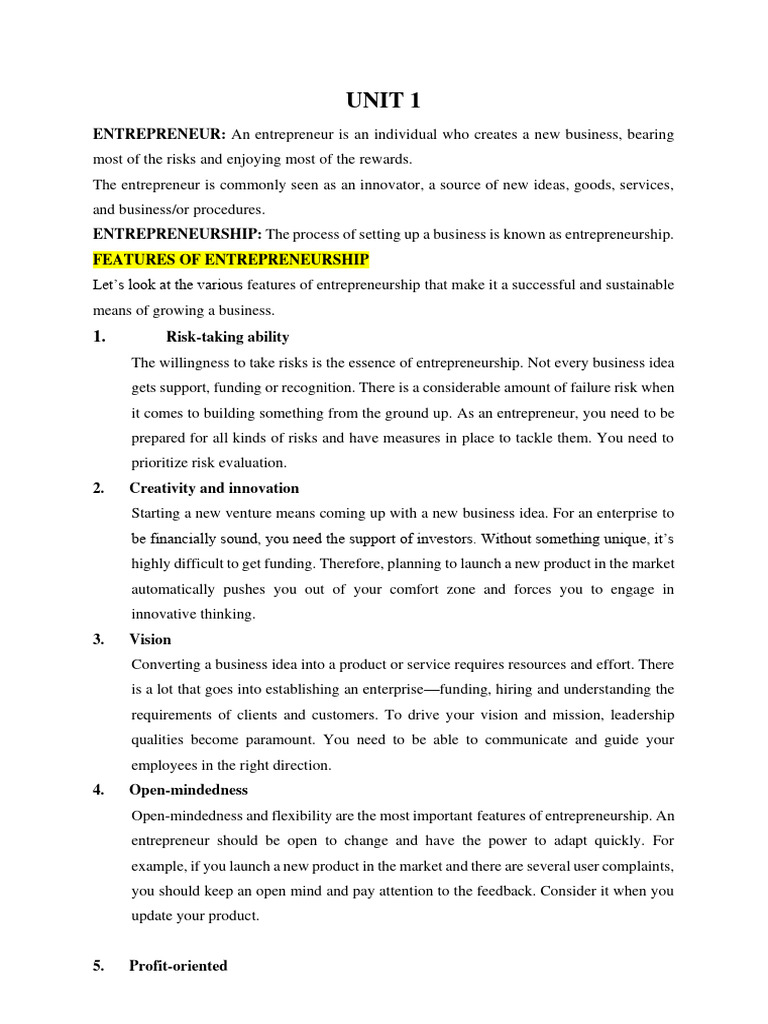 Project Management Unit 1 | PDF | Entrepreneurship | Labour Economics