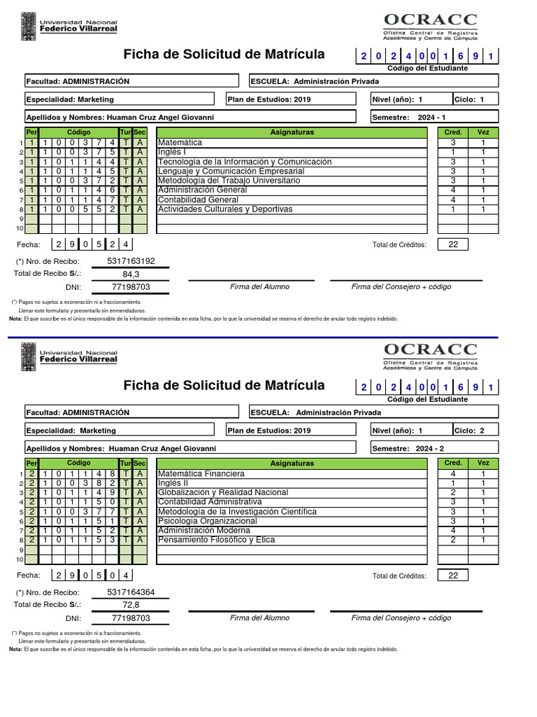 Ficha de Matricula 2024 - Formato | PDF | Science