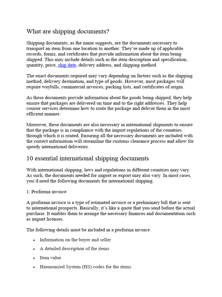 What Are Shipping Documents | Download Free PDF | Bill Of Lading | Cargo