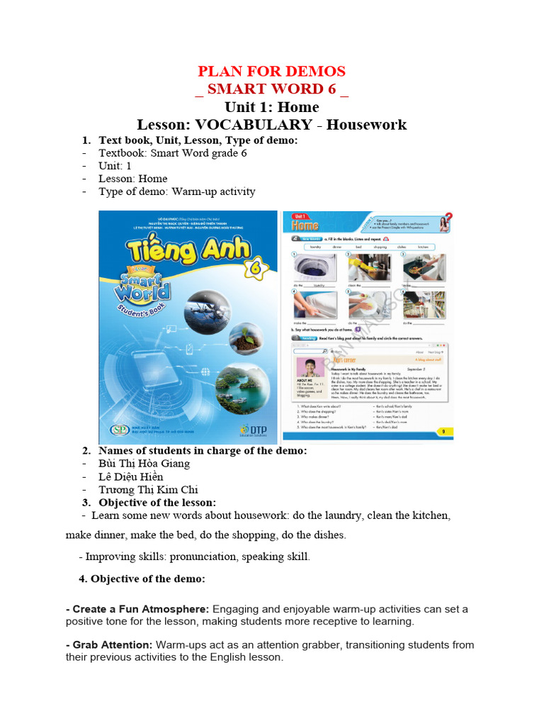 PLAN FOR DEMOS WARM UP (1) (1) | PDF | Vocabulary | Cognition