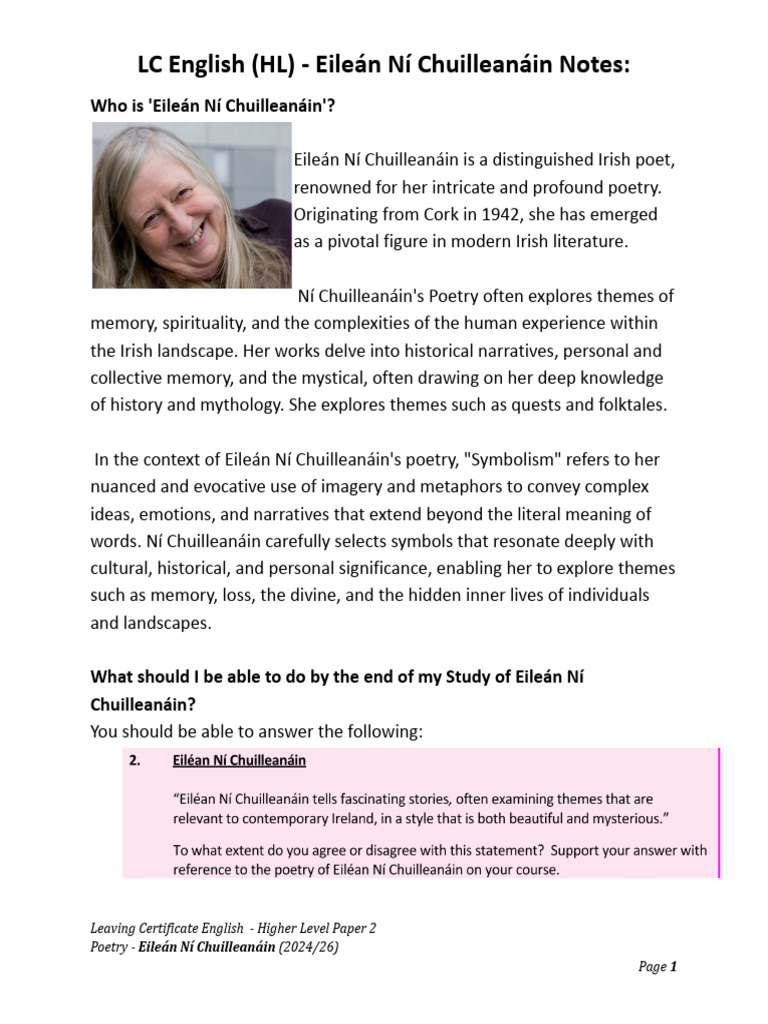 Eileán Ní Chuilleanáin: Poetry Insights | PDF | Poetry | Narrative